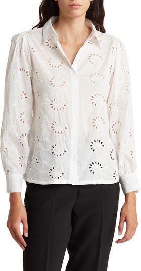 LIV LOS ANGELES Embroidered Cotton Eyelet Button-Up Shirt | Nordstromrack