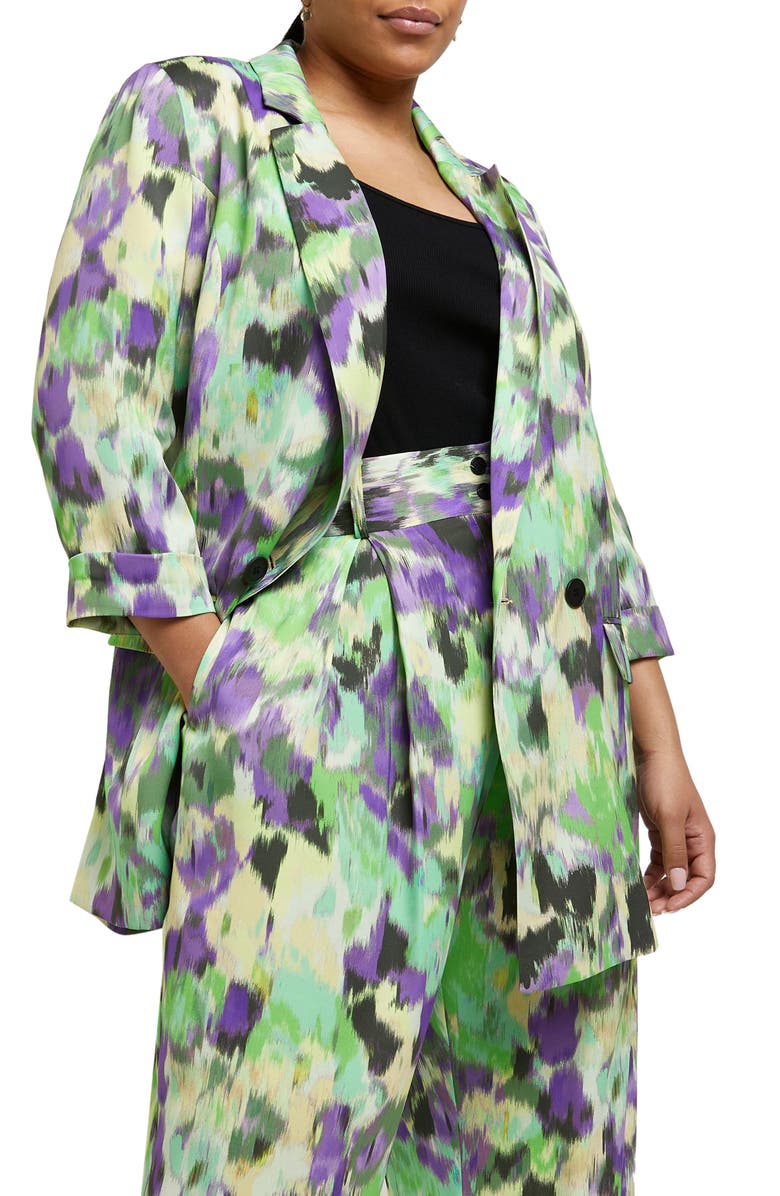 River Island Blur Floral Print Ruched Sleeve Blazer | Nordstromrack
