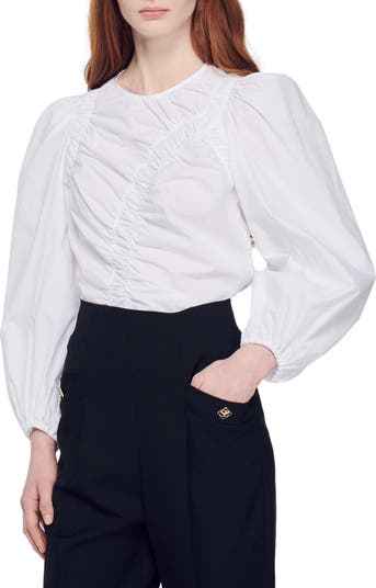 SANDRO Yves Ruched Long Sleeve Blouse | Nordstrom