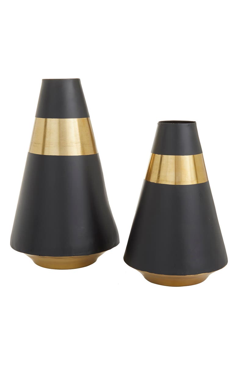 VIVIAN LUNE HOME Black Metal Vase with Gold Band - Set of 2 | Nordstromrack