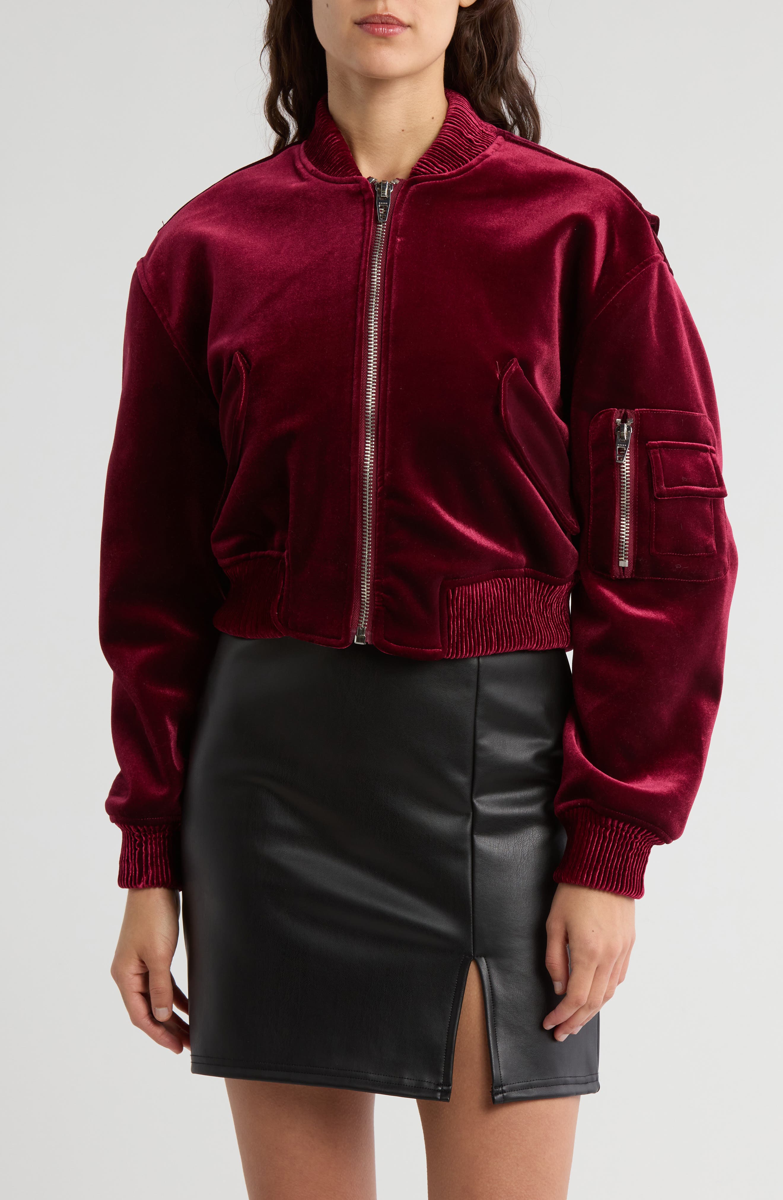 BLANKNYC Velvet Crop Bomber Jacket | Nordstromrack