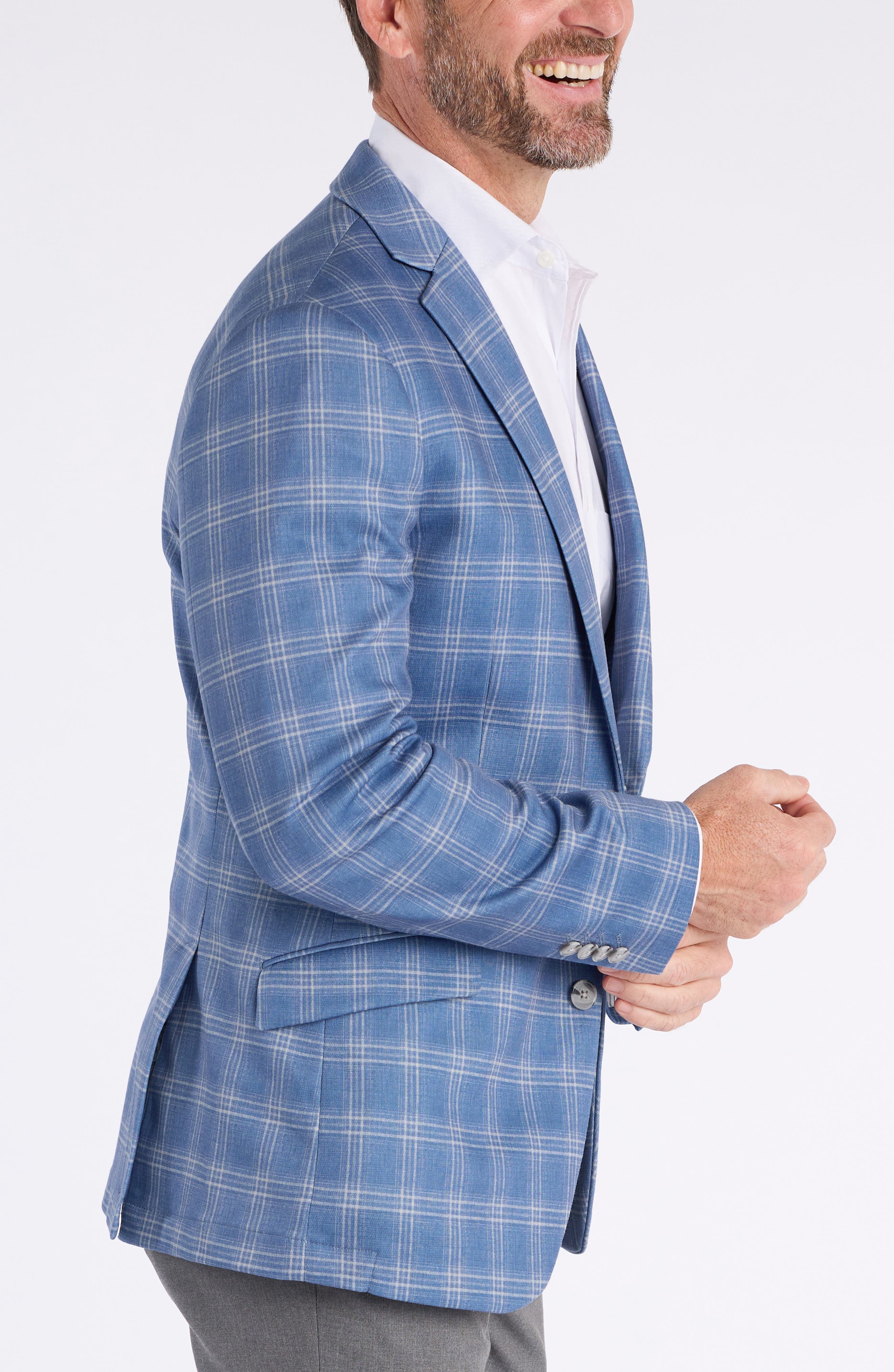 SAVILE ROW CO Shoreditch Slim Fit Blue Plaid Knit Sport Coat ...