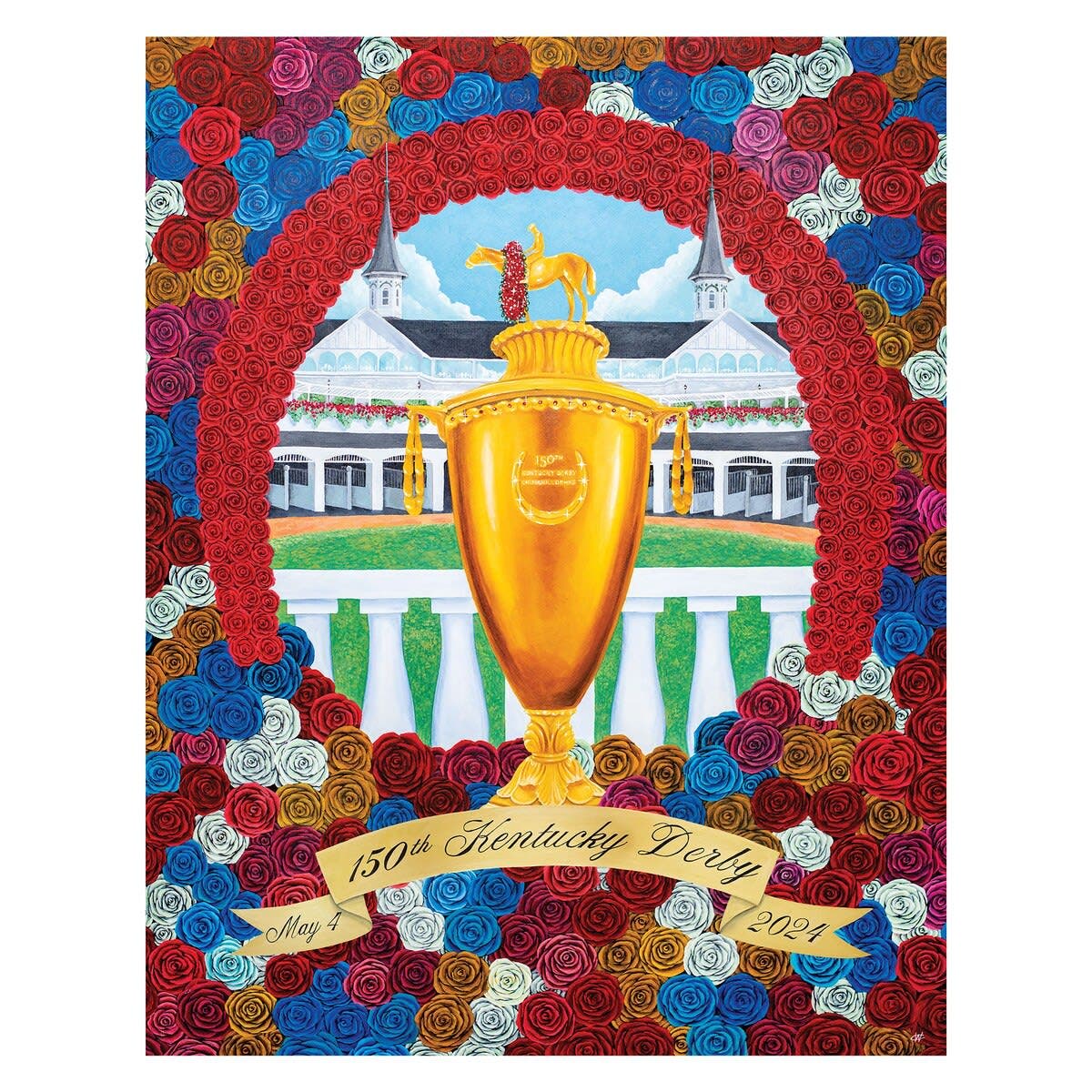 DYEHARD SUPPLY Kentucky Derby 150 27" x 33.75" Art of Derby Autographed ...