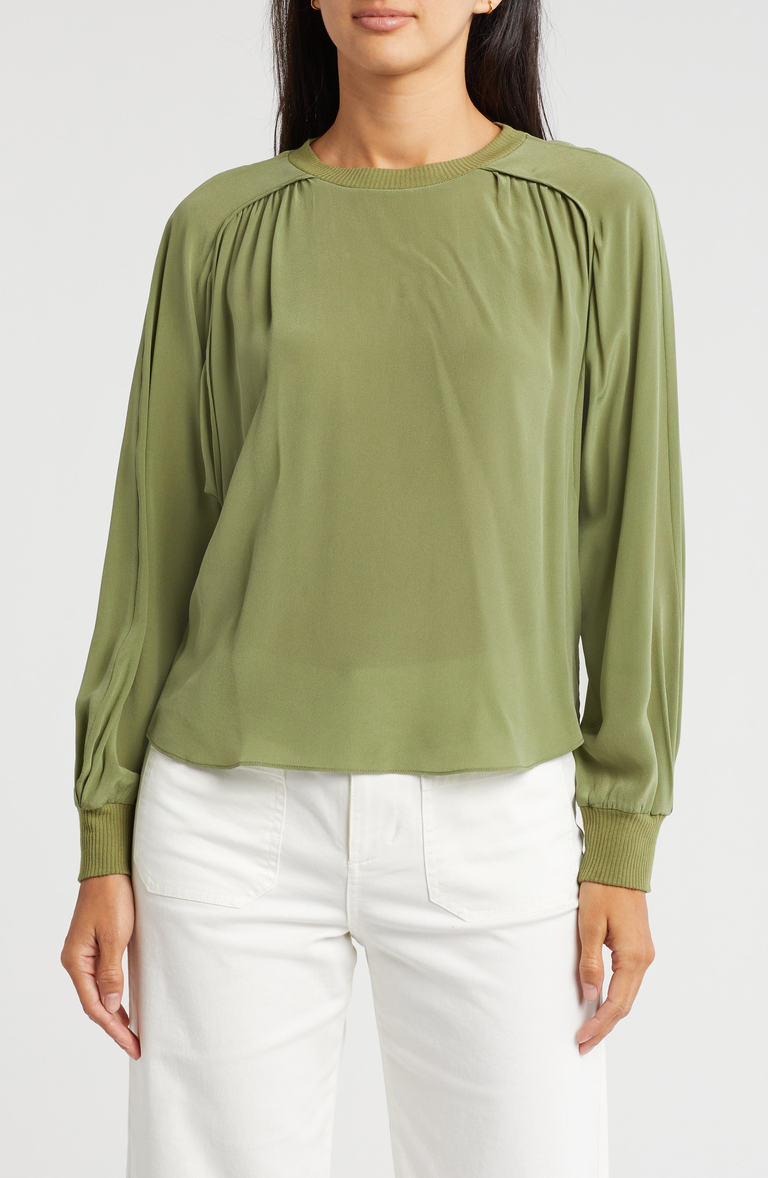 Joie Blake Rib Trim Silk Top | Nordstromrack