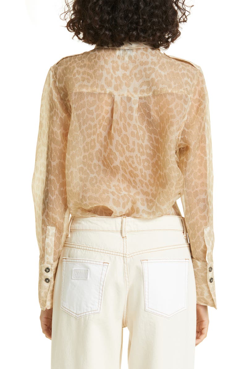 Ganni Leopard Print Sheer Button-Up Shirt | Nordstromrack