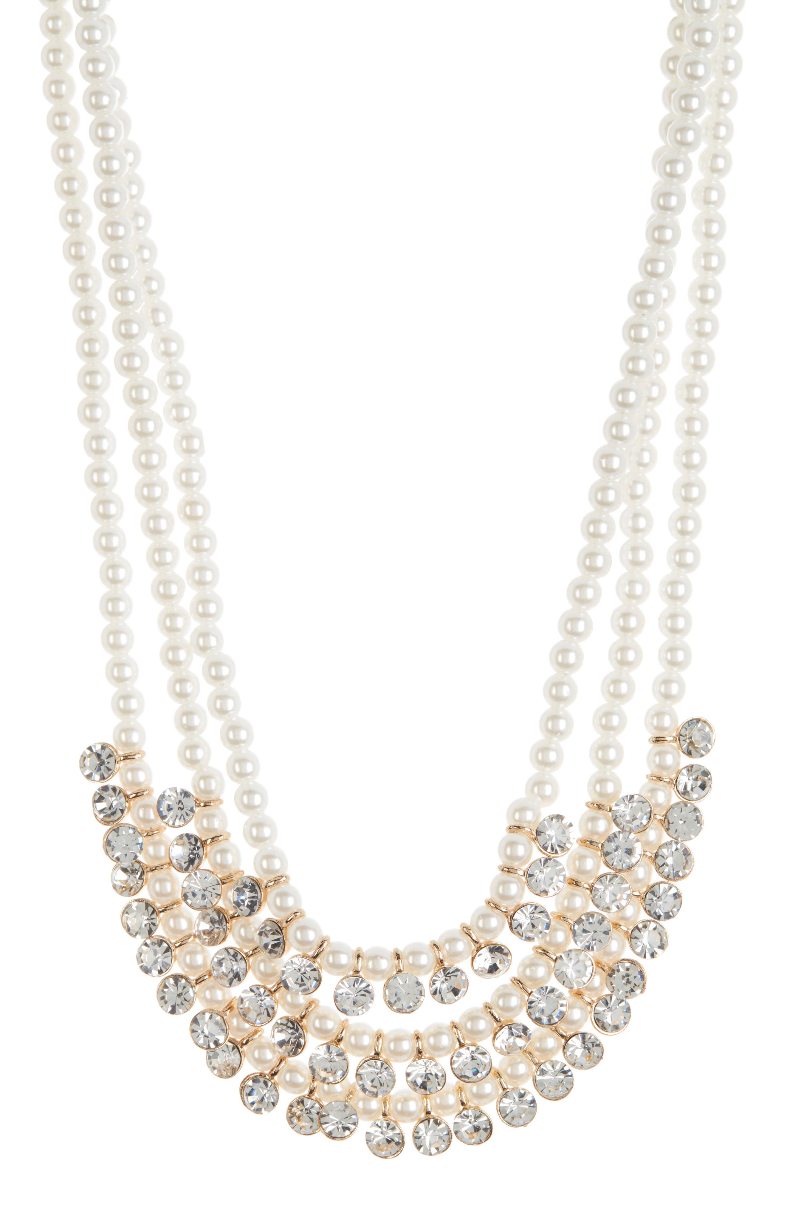 Tasha Imitation Pearl & Crystal Layered Bib Necklace | Nordstromrack