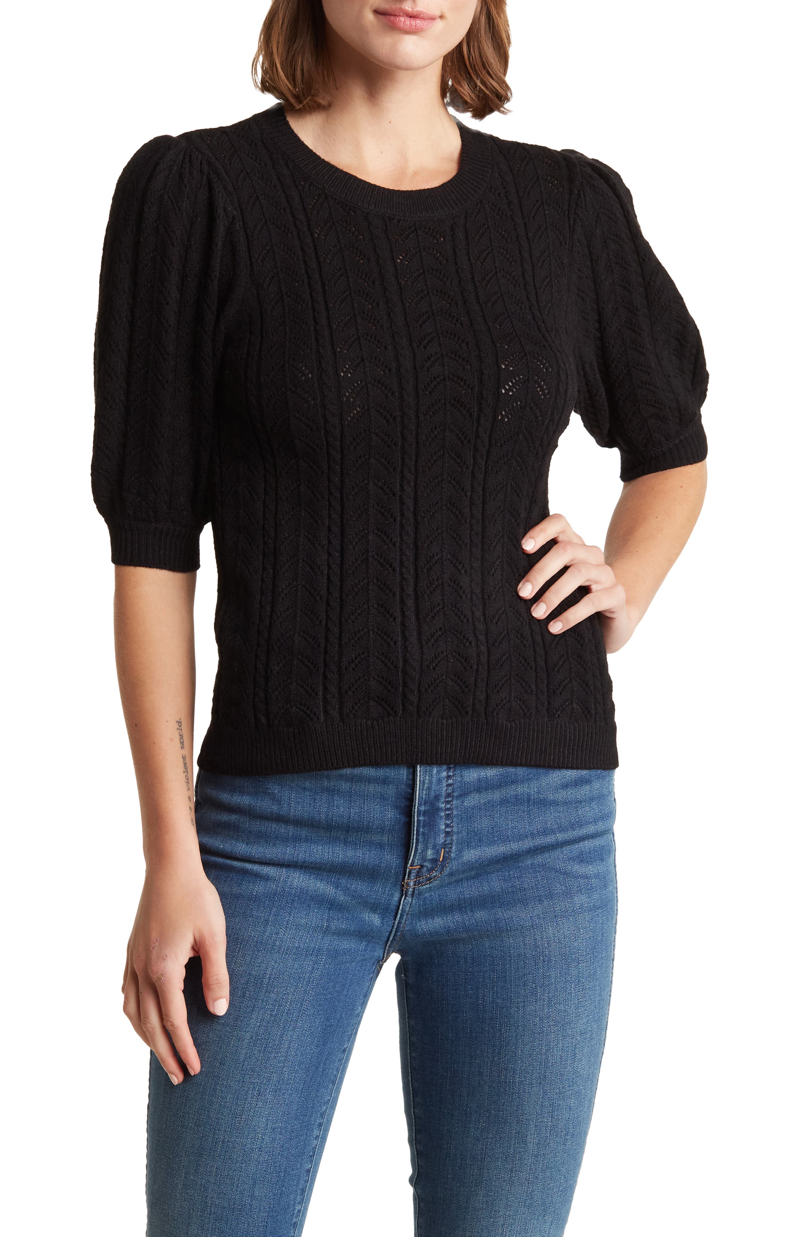 T Tahari Balloon Sleeve Pointelle Sweater | Nordstromrack