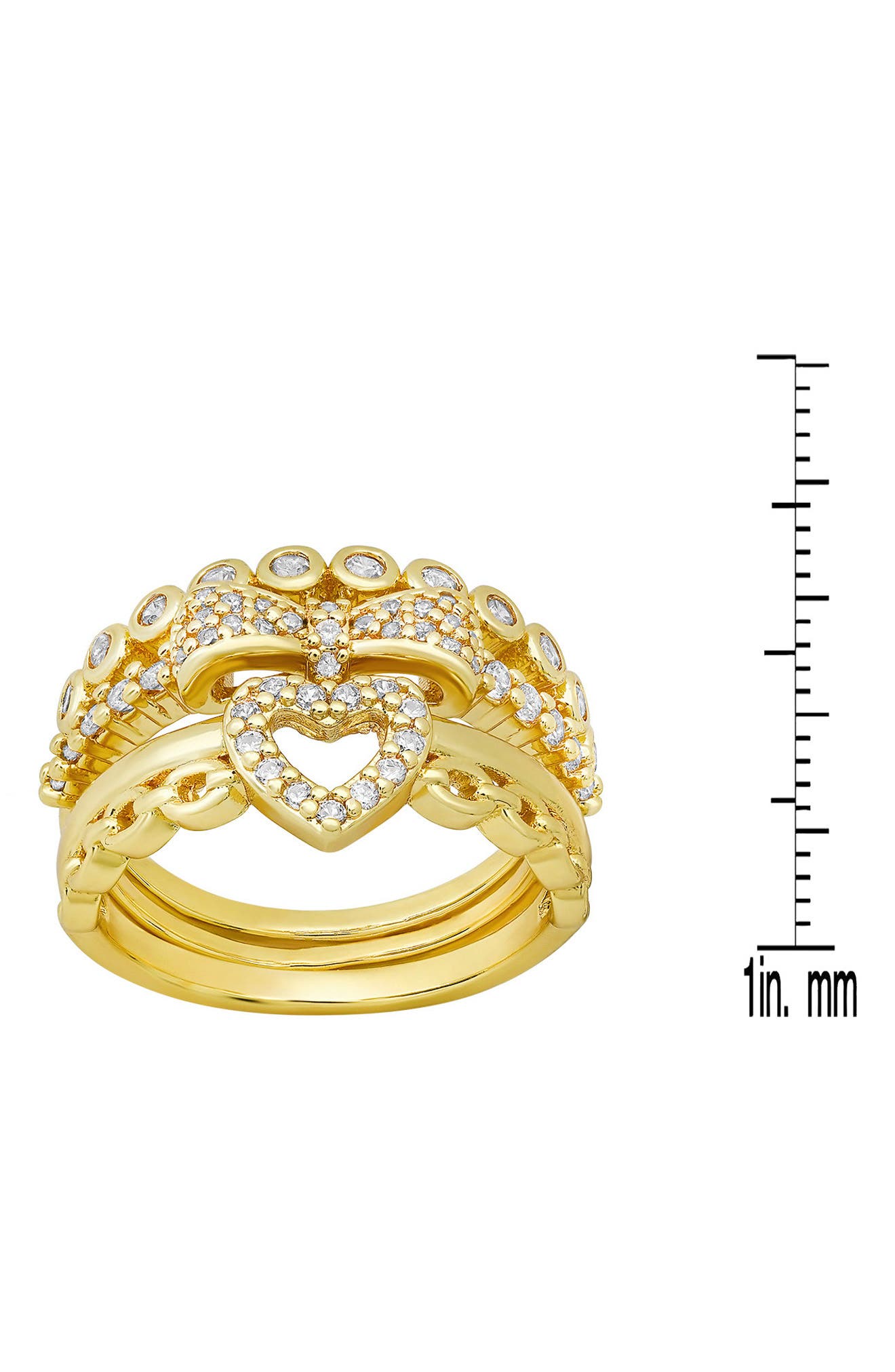 HMY JEWELRY Set of 3 18K Gold Plated Simulated Diamond Rings ...