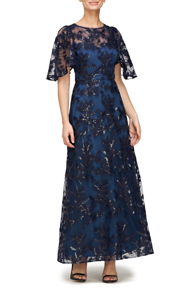 JS Collections Eveline Sequin Floral Overlay Gown | Nordstromrack