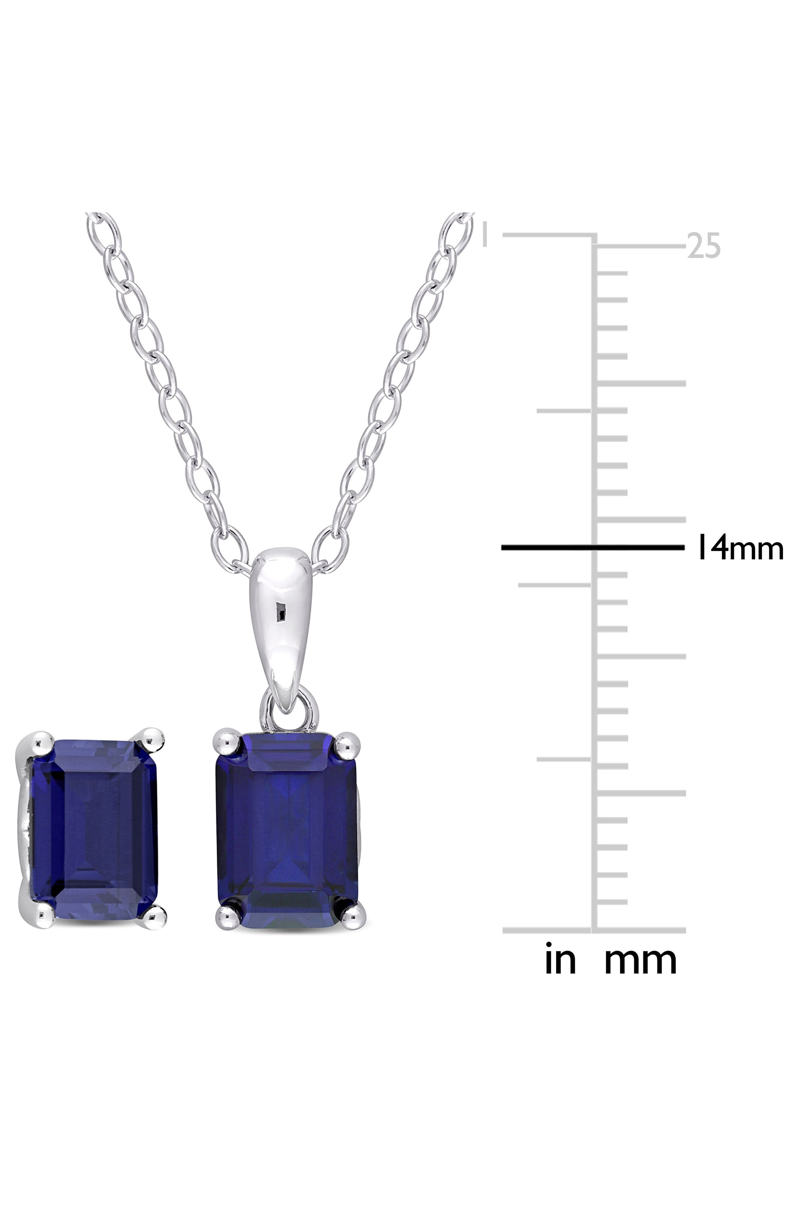 Emerald-Cut Lab-Grown Sapphire Stud Earrings & Pendant Necklace Set ...