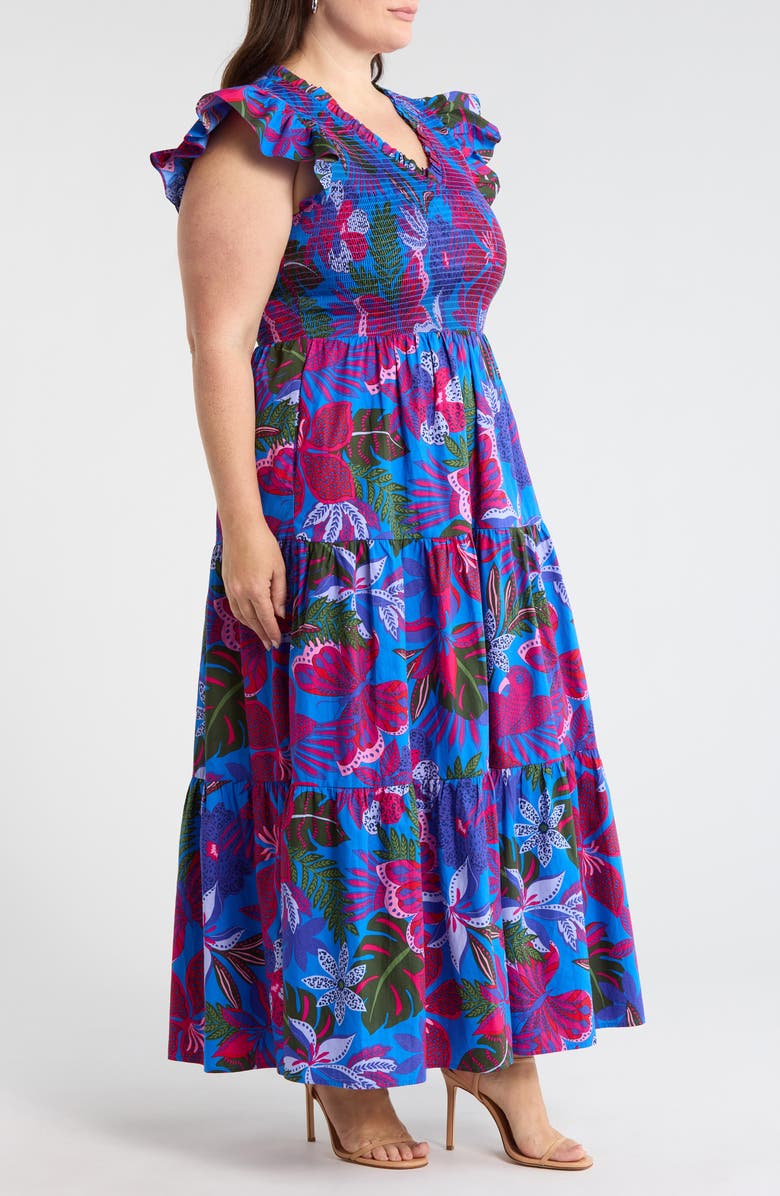 SUGARLIPS Mella Tropics Sunfire Smocked Cotton Tiered Maxi Dress ...
