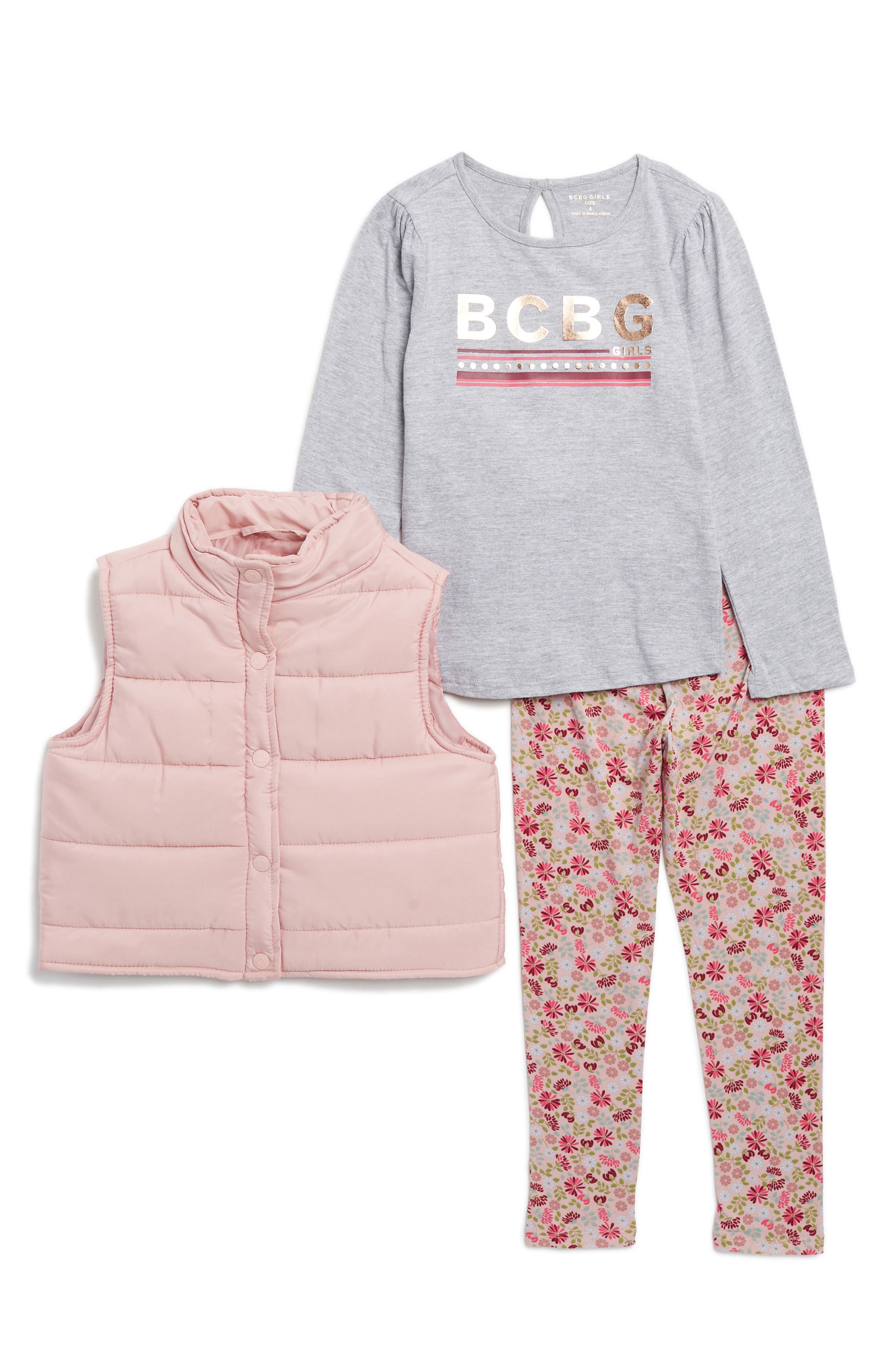 BCBG Kids' Puffer Vest, Graphic T-Shirt & Leggings Set | Nordstromrack