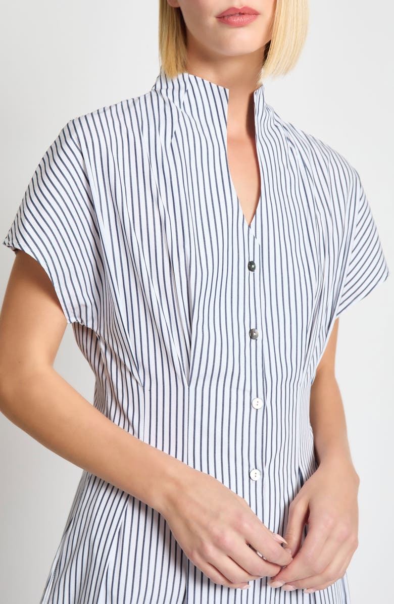 Ming Wang x Tanya Foster Pinstripe Cotton Fit & Flare Midi Dress ...