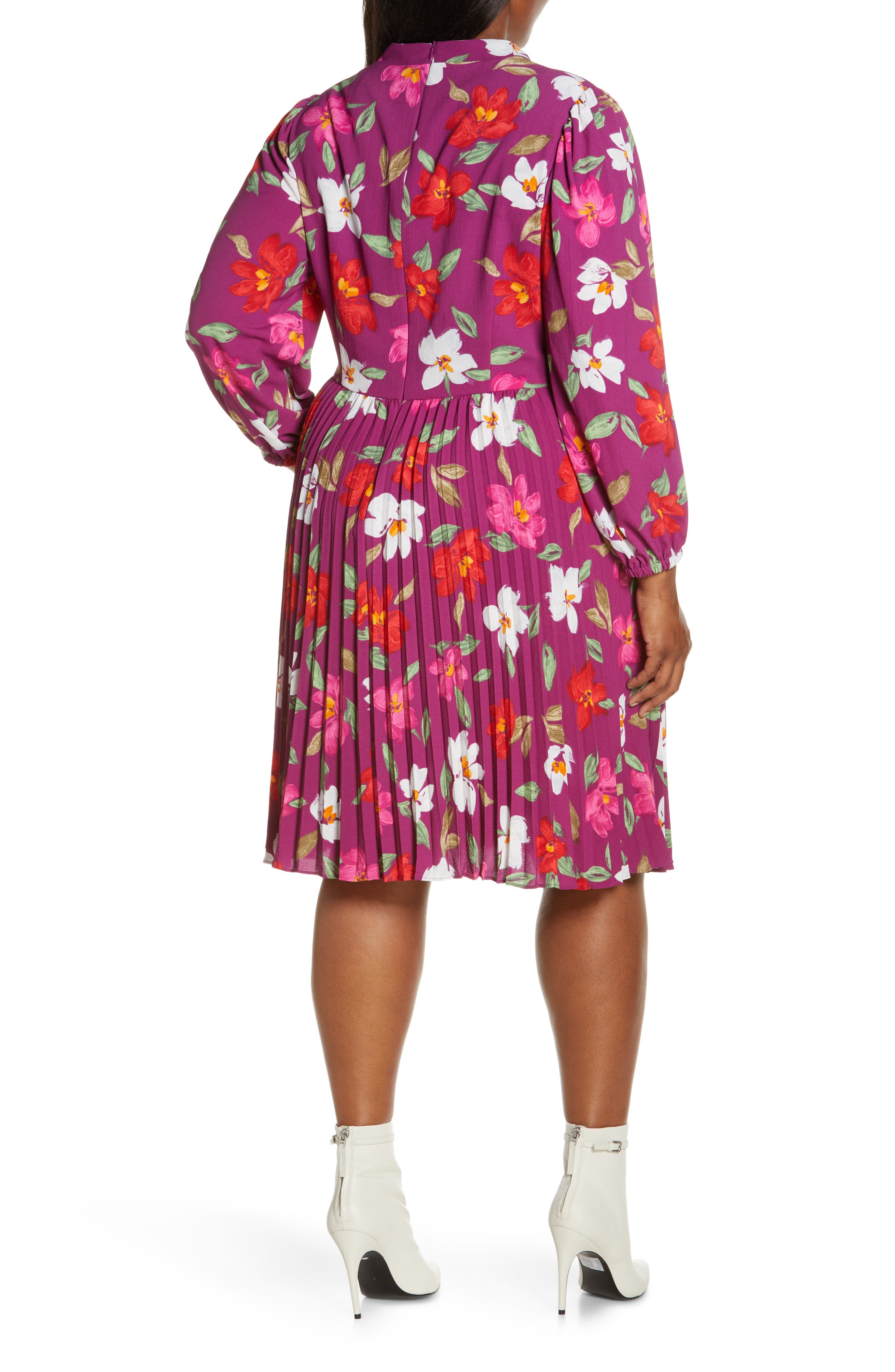 Maggy London Floral Pleated Long Sleeve Fit & Flare Dress | Nordstromrack