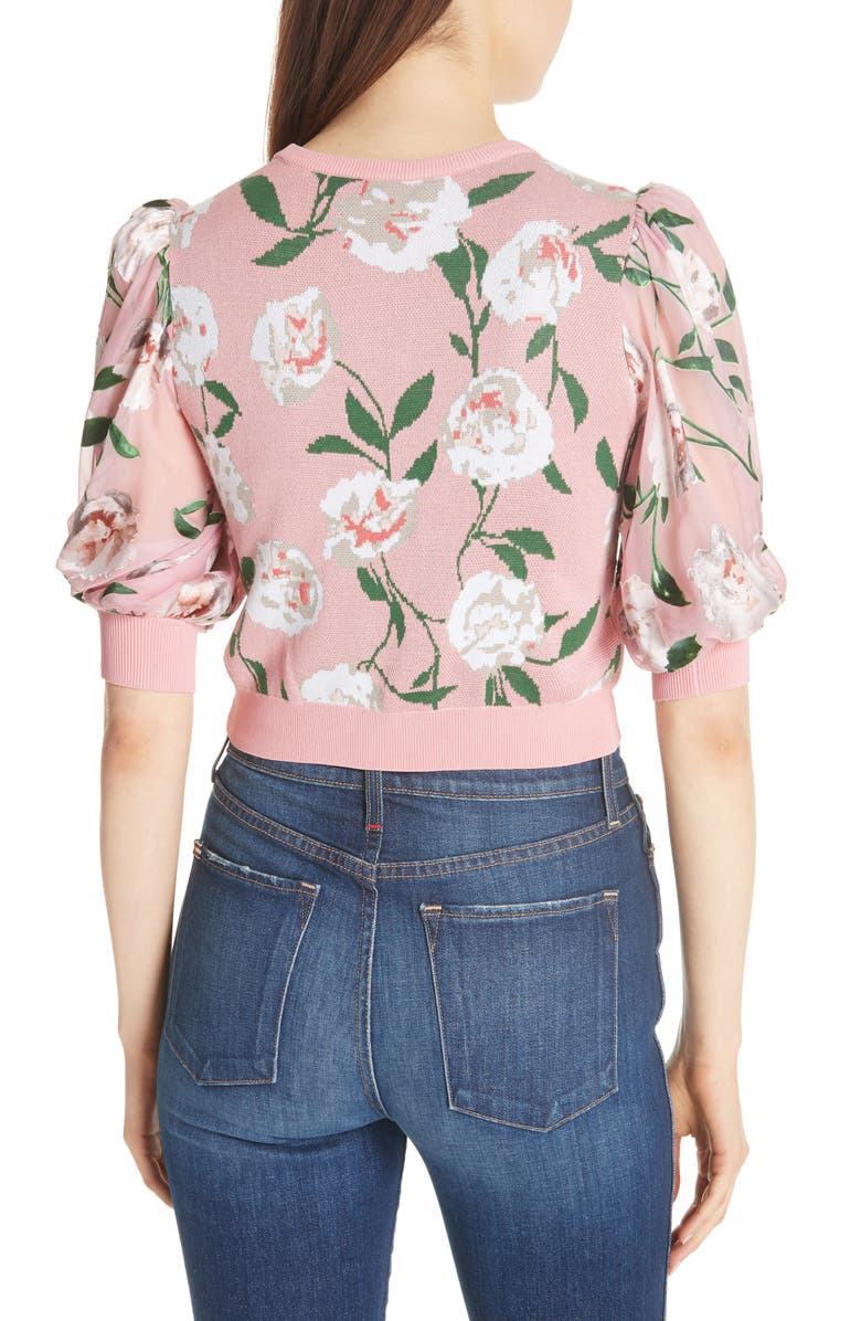 Alice + Olivia Brandy Floral Puff Crop Sweater | Nordstrom