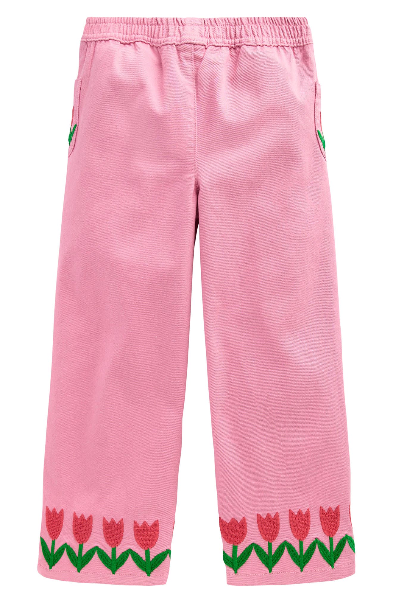 Mini Boden Kids' Tulip Embroidered Wide Leg Pull-On Pants | Nordstrom