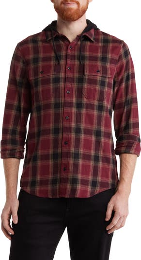 Abound Men's London Plaid Cotton Flannel Hooded Button-Up Shirt ...