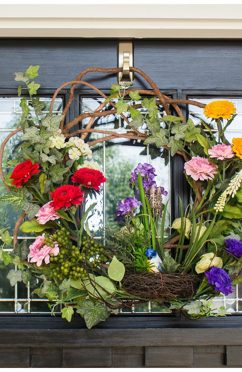 NEARLY NATURAL Multi 22" Spring Floral Wreath | Nordstromrack