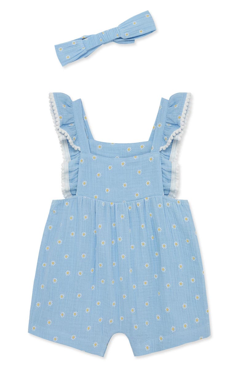 Little Me Daisy Cotton Gauze Romper & Headband Set | Nordstromrack