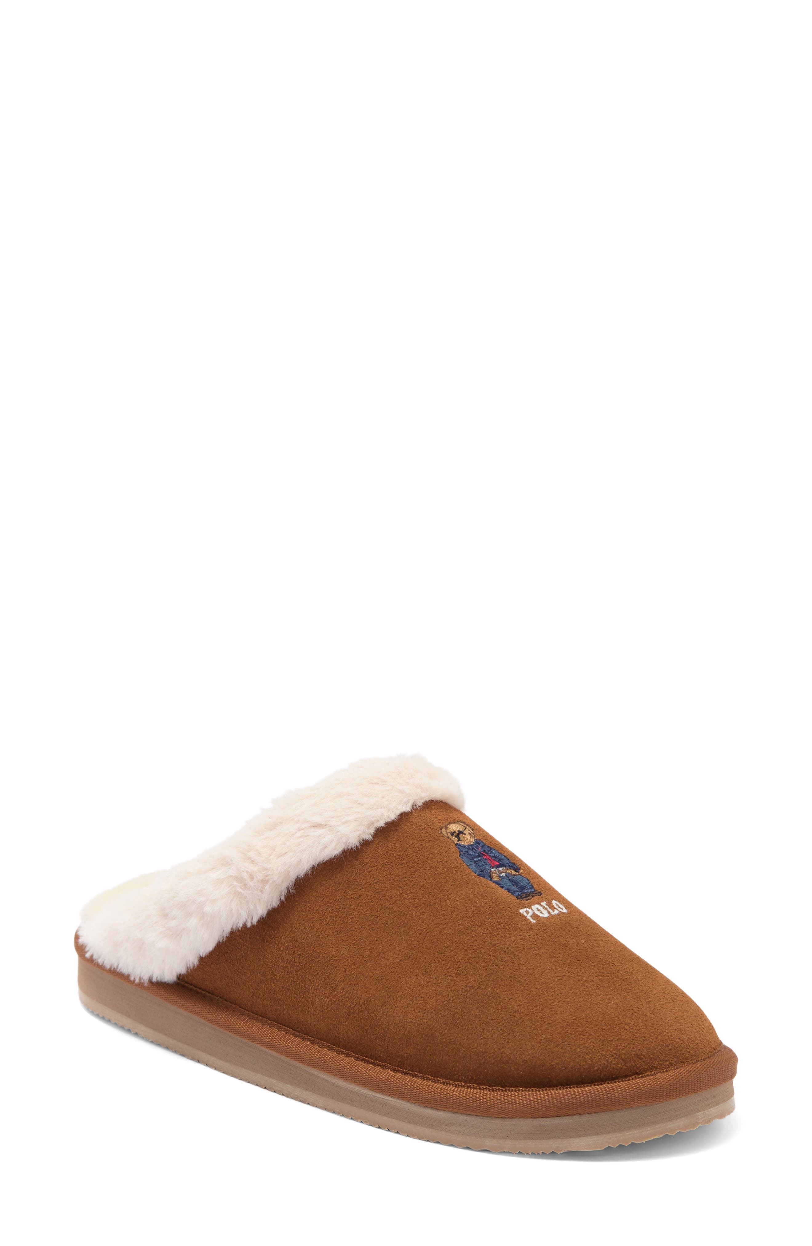 Polo Ralph Lauren Denim Bear Scruff Faux Shearling Slipper (Women ...