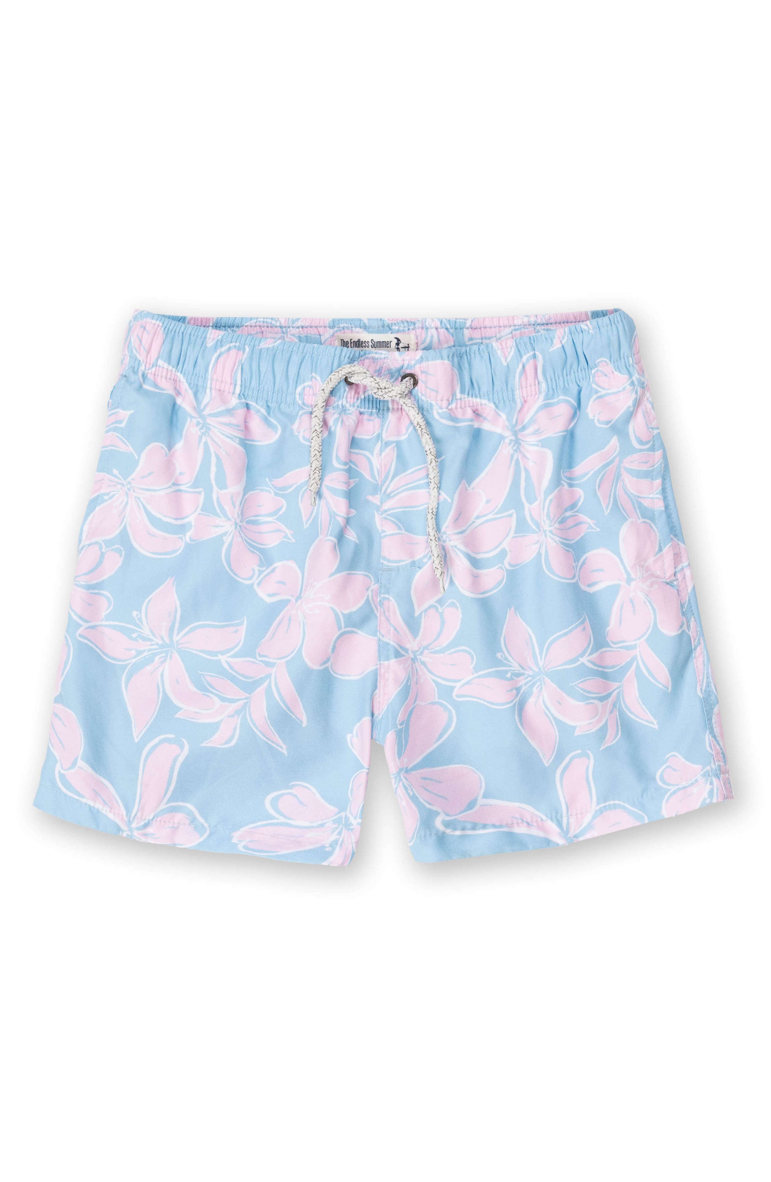 THE ENDLESS SUMMER Kids' Floral Stretch Volley Swim Trunks | Nordstromrack