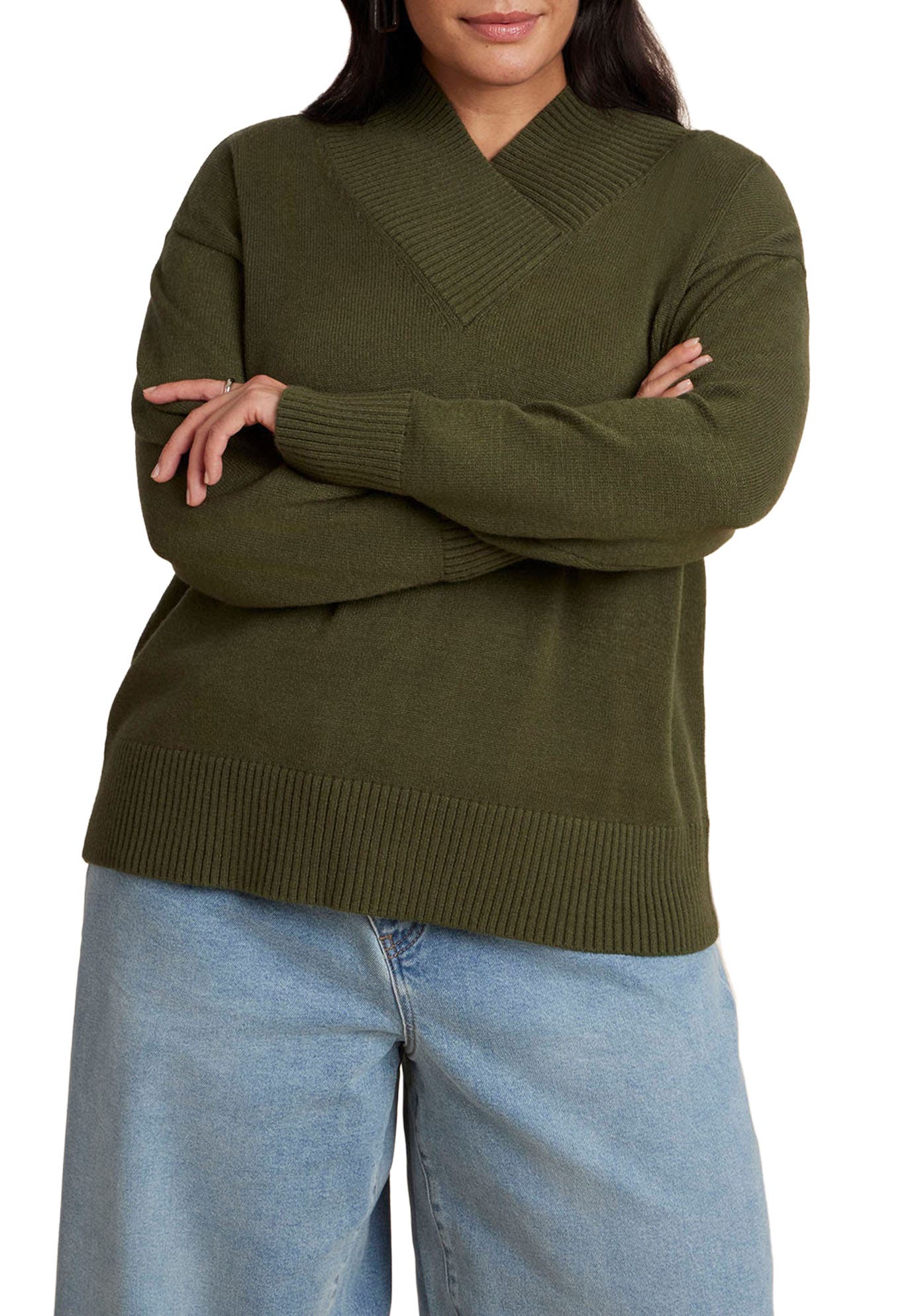 ELOQUII Overlap Mockneck Sweater | Nordstrom