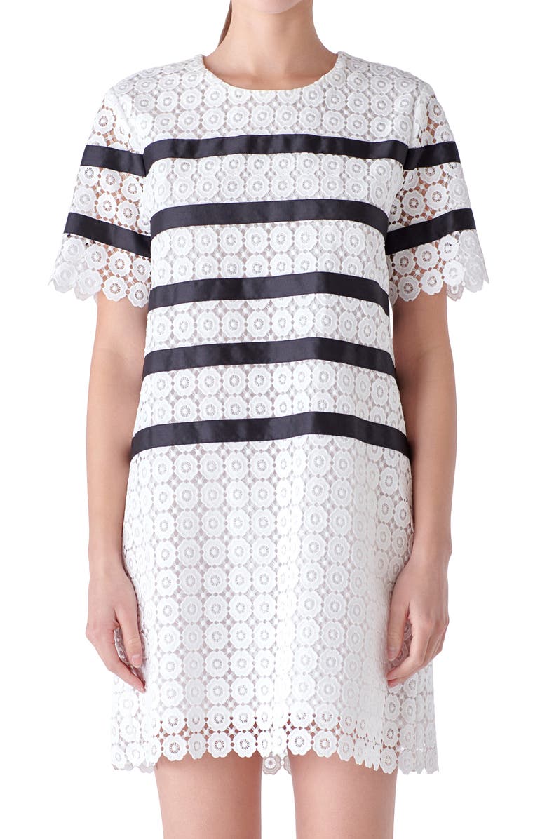 English Factory Ribbon Stripe Lace Shift Dress | Nordstrom