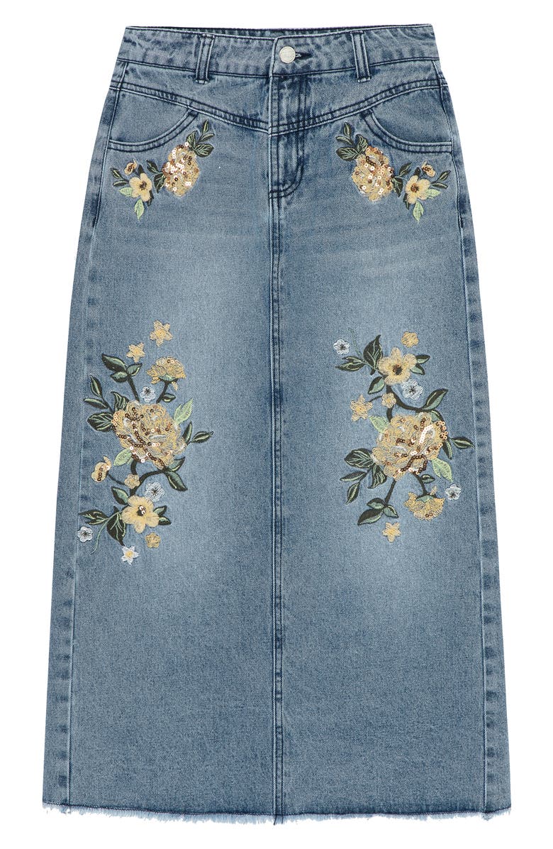 Truce Kids' Sequin Floral Embroidered Maxi Jean Skirt | Nordstromrack