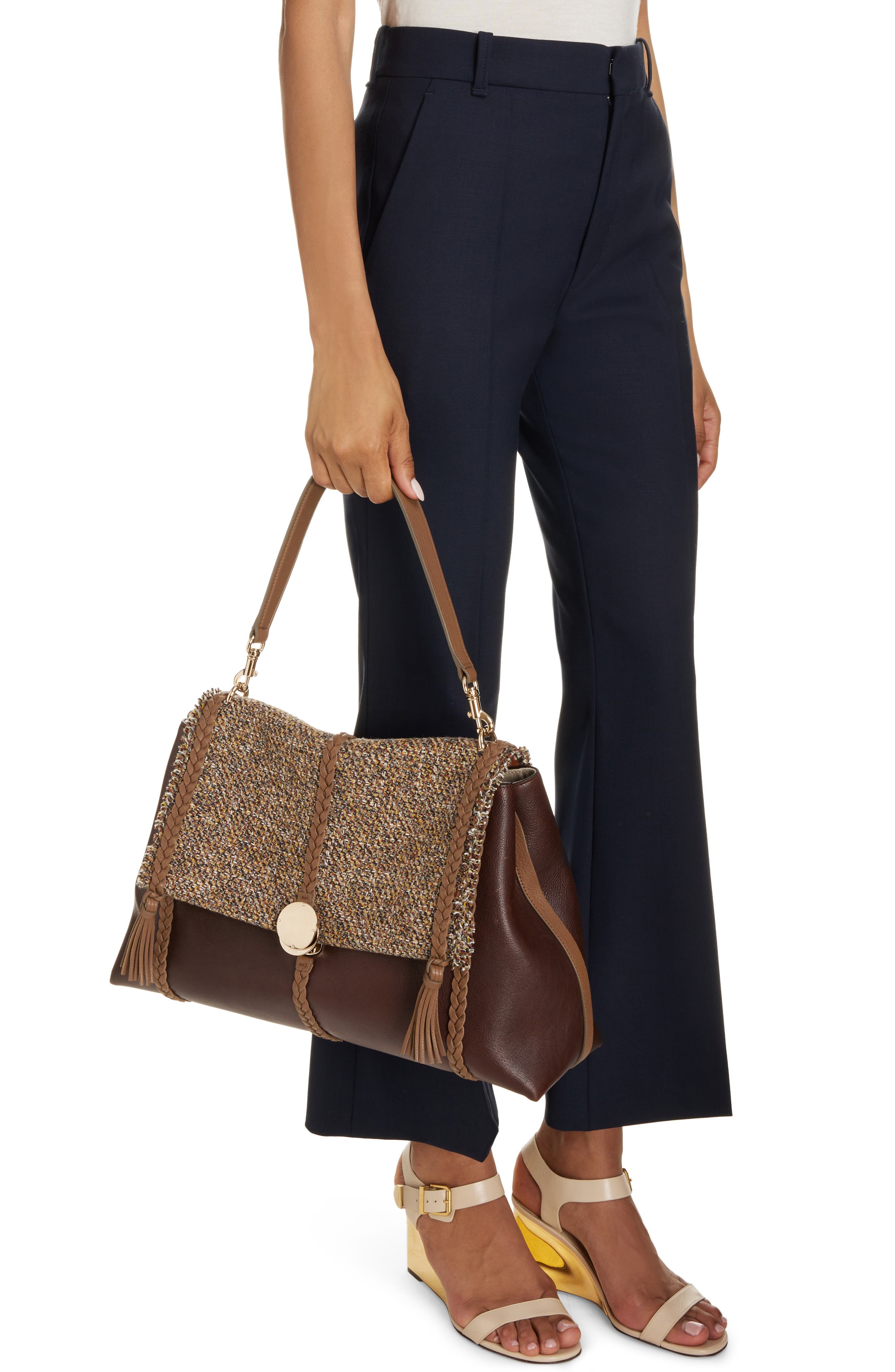 Chloé Large Penelope Leather & Tweed Bag | Nordstrom