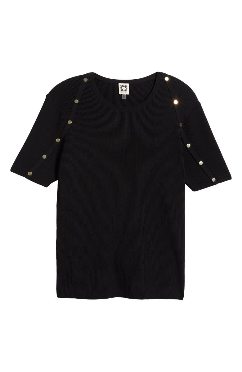 Anne Klein Rib Snap Trim Short Sleeve Crewneck Sweater | Nordstrom