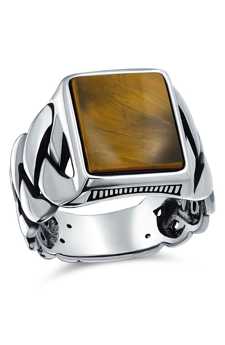BLING JEWELRY Sterling Silver & Tiger Eye Wheat Link Ring | Nordstromrack