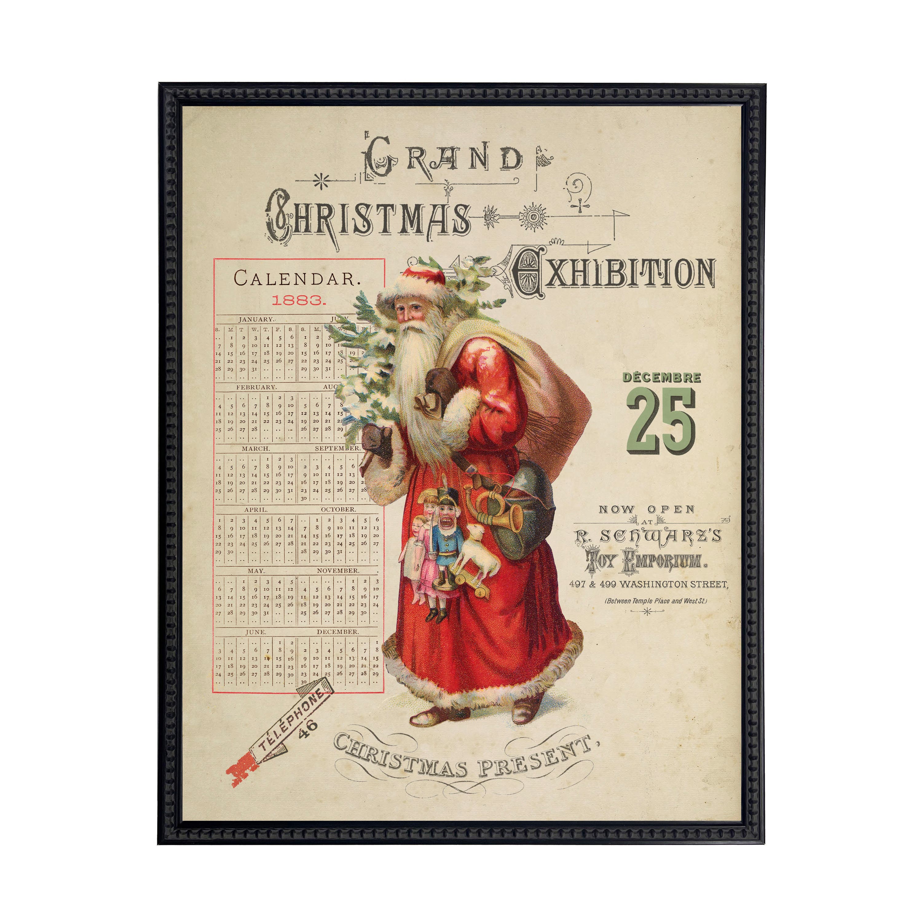 Antique Curiosities Vintage Painting of Santa on a distressed bookplate ...