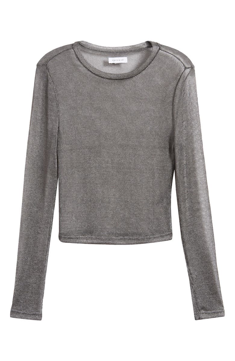 Topshop Metallic Sheer Long Sleeve Top | Nordstromrack