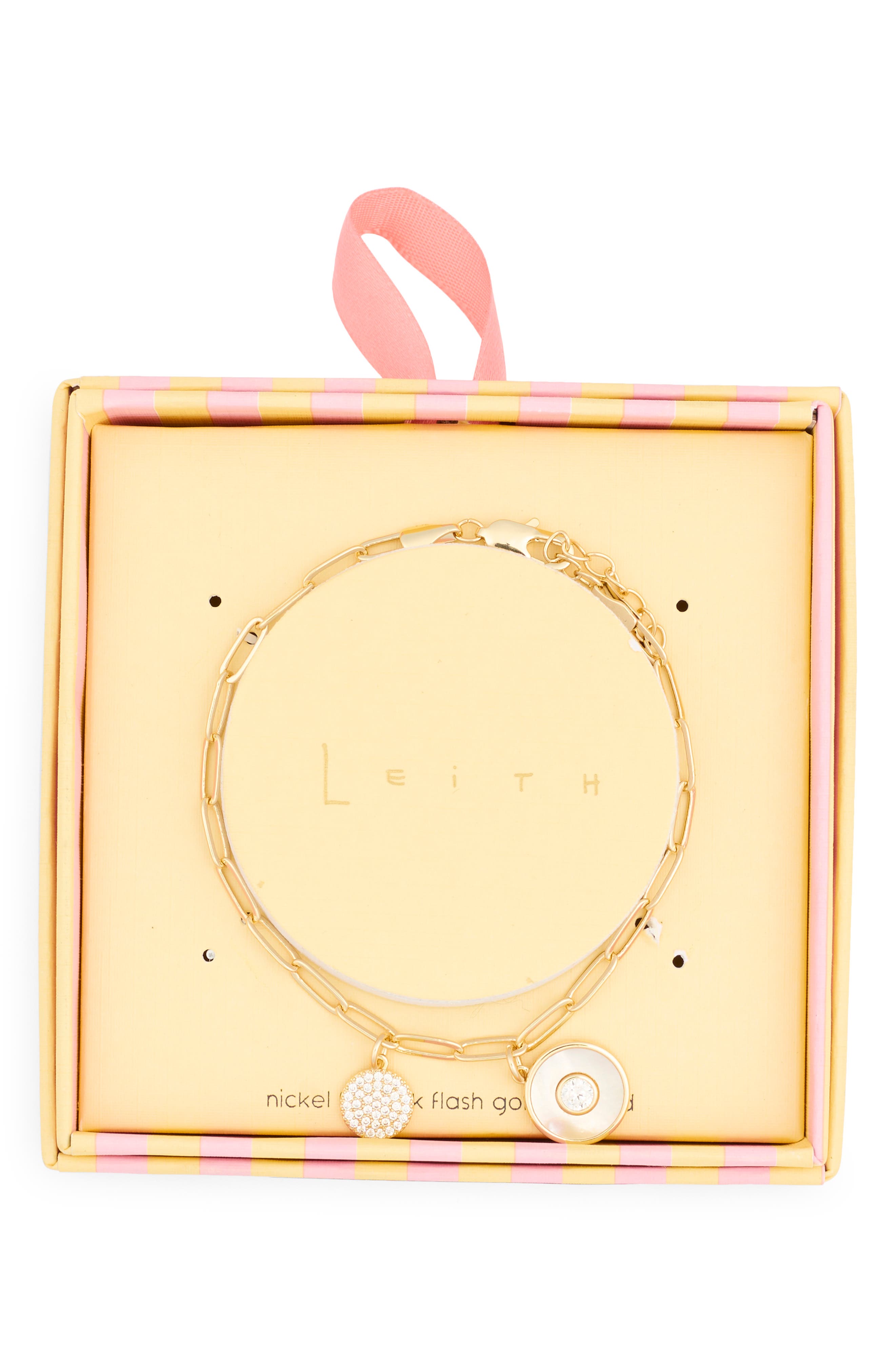Leith Cancer Mother-of-Pearl & Crystal Charm Paper Clip Chain Bracelet ...