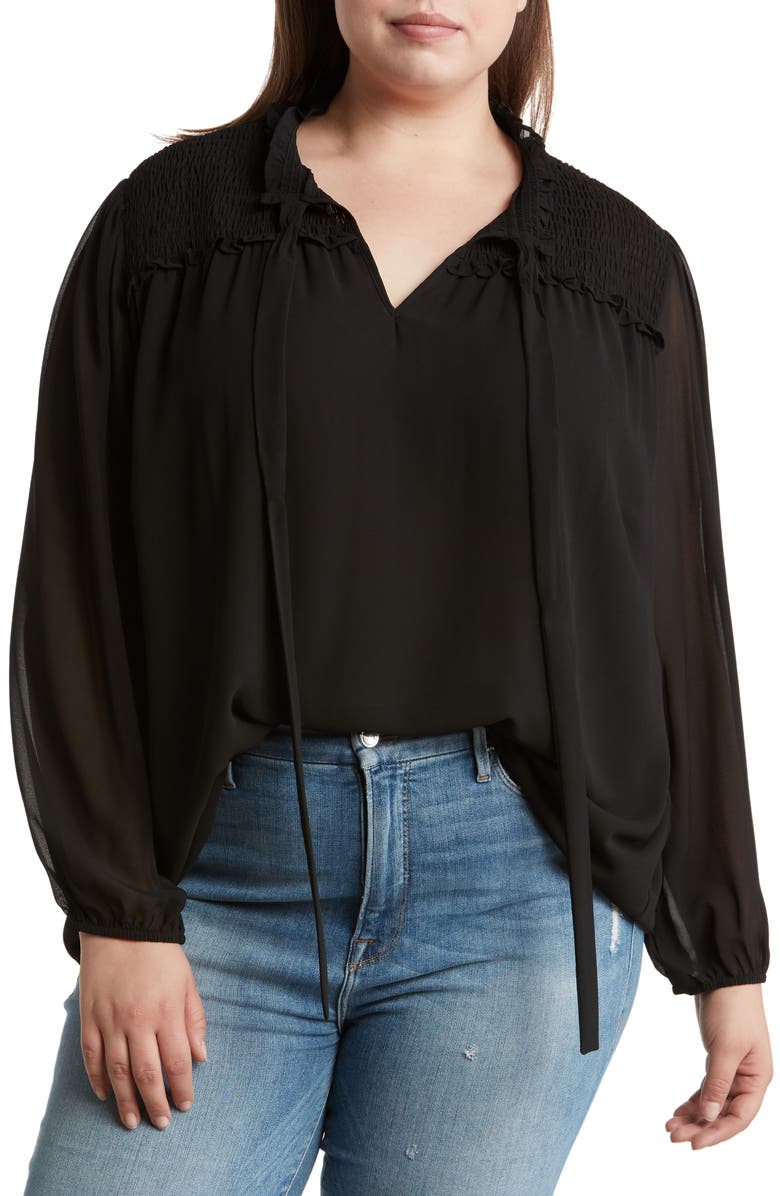 Pleione Ruffle Tie Neck Blouse | Nordstromrack
