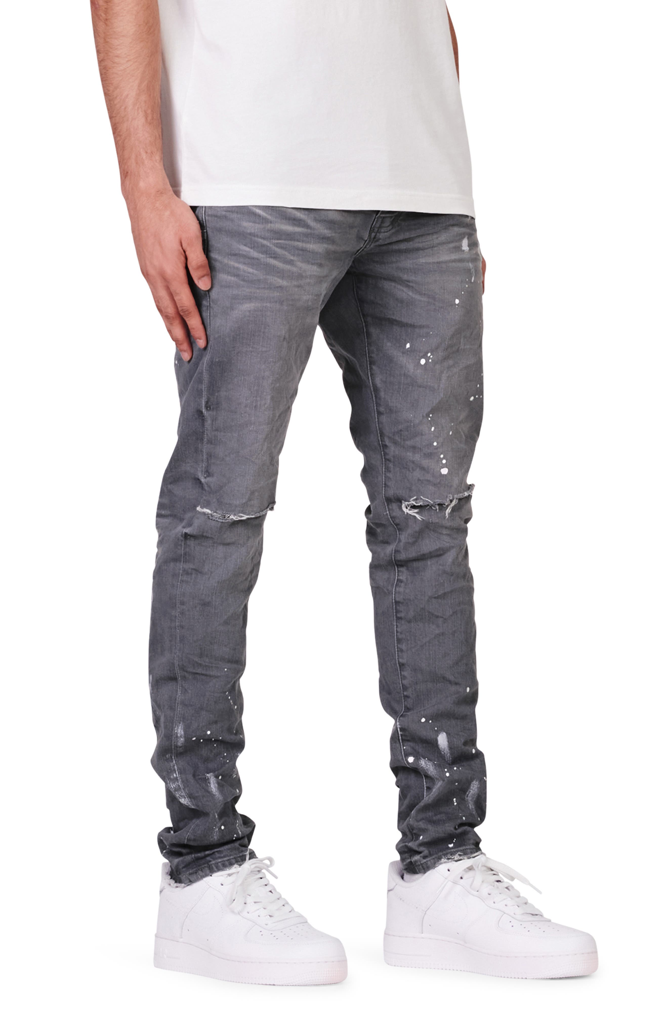 PURPLE BRAND Painted Ripped Knee Slit Skinny Jeans | Nordstromrack