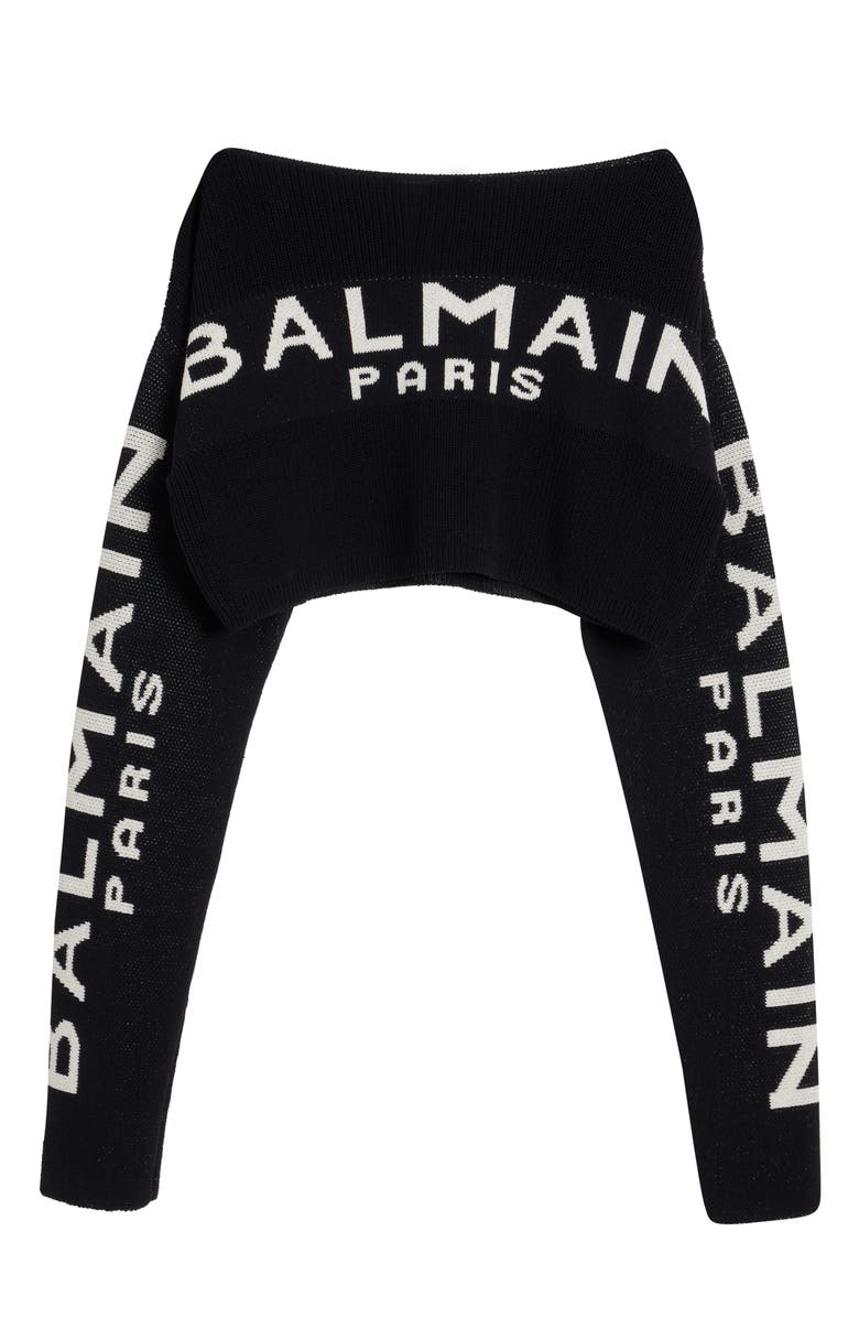 Balmain Intarsia Logo Crop Sweater | Nordstrom