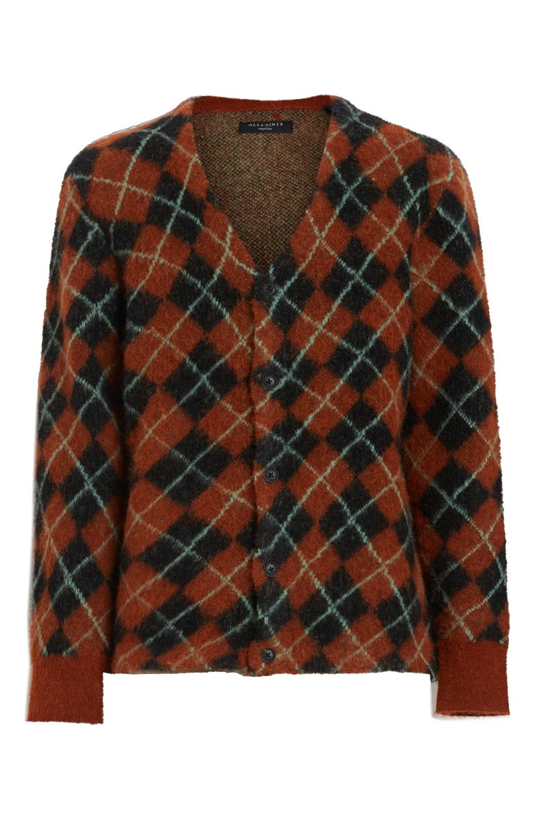 AllSaints Fitzroy Alpaca & Wool Blend Argyle Cardigan | Nordstrom