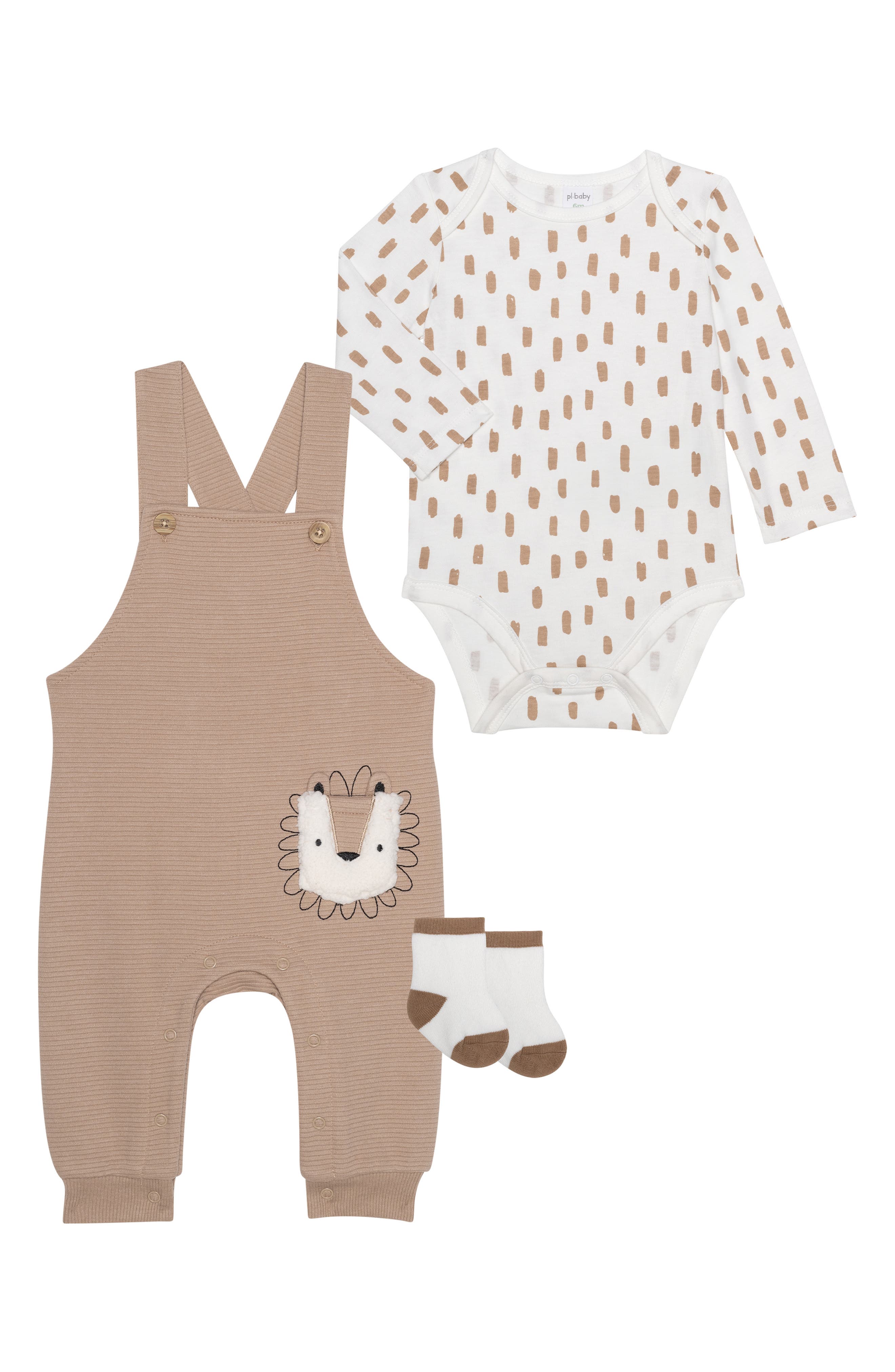 PL Baby by Petit Lem Lion Bodysuit, Overalls & Socks Set | Nordstromrack