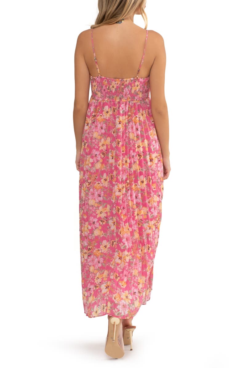 AUGUST SKY Floral Pleated V-Neck Maxi Dress | Nordstromrack