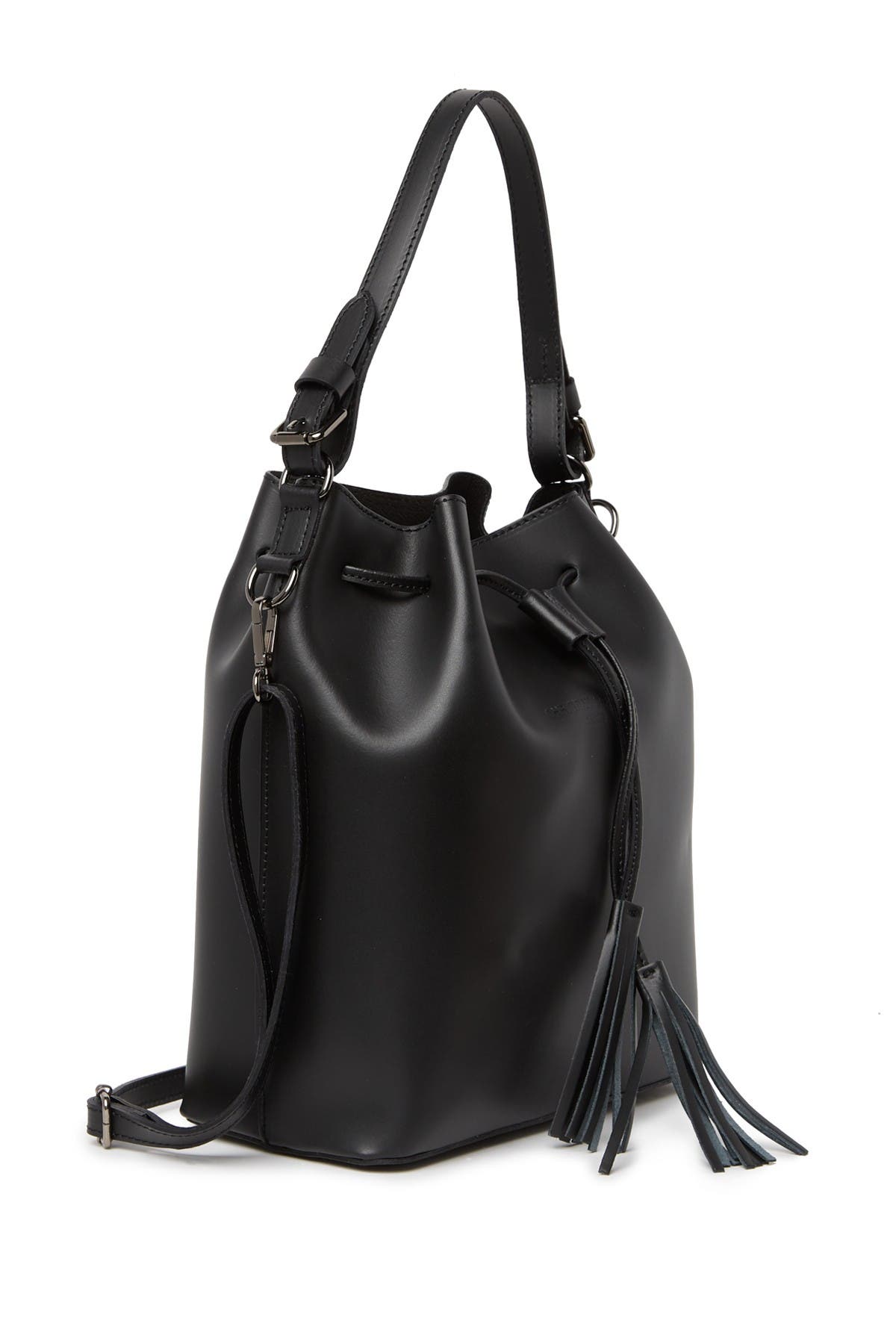CHRISTIAN LAURIER Birgit Tassle Drawstring Leather Bucket Bag ...