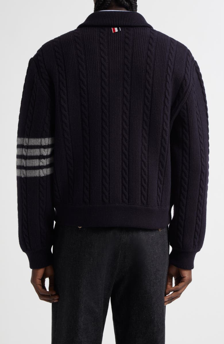 Thom Browne 4-Bar Cable Stitch Merino Wool & Cotton Blend Knit Bomber ...