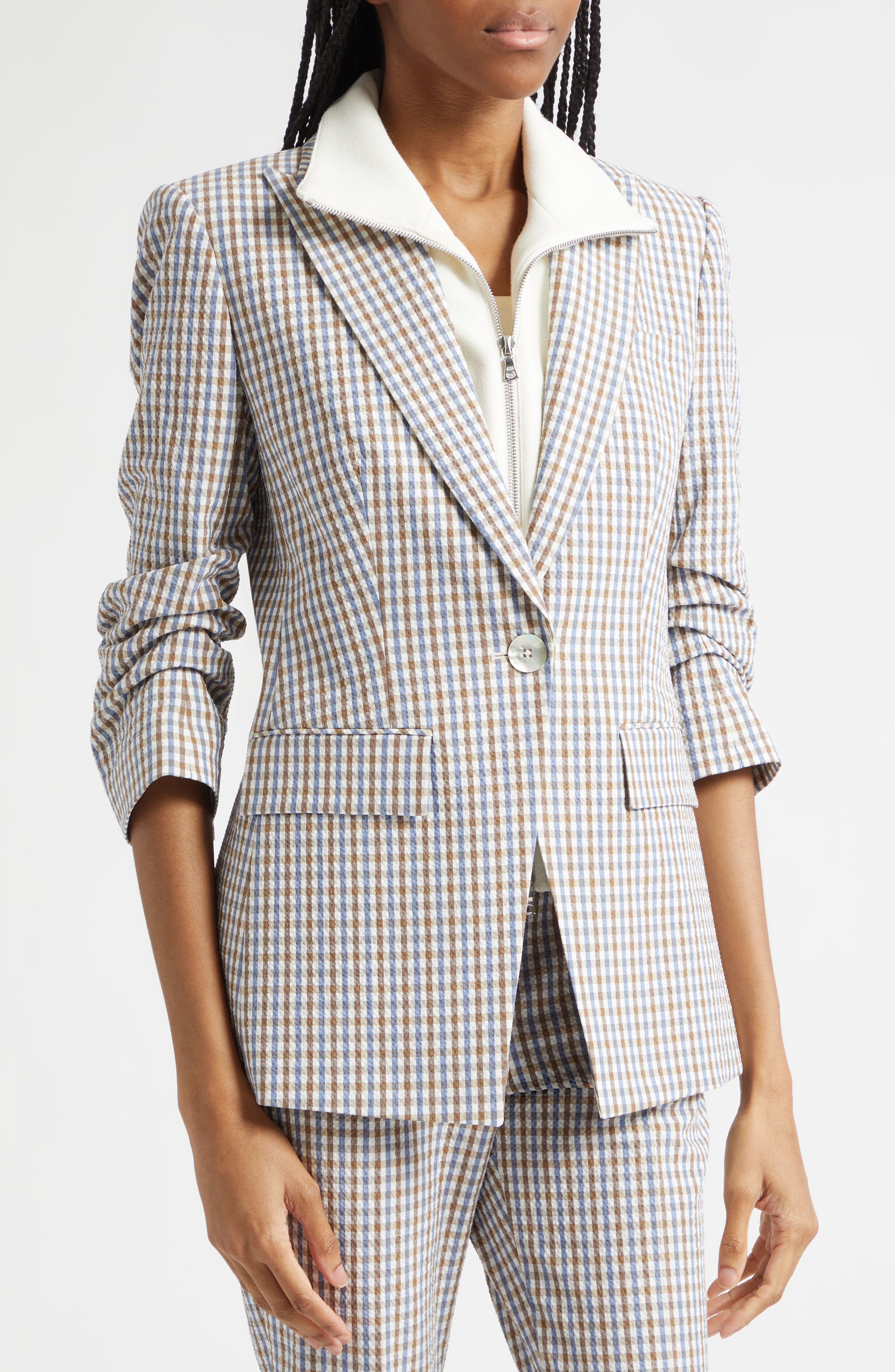 Veronica Beard Clayton Check Stretch Cotton Dickey Jacket | Nordstrom
