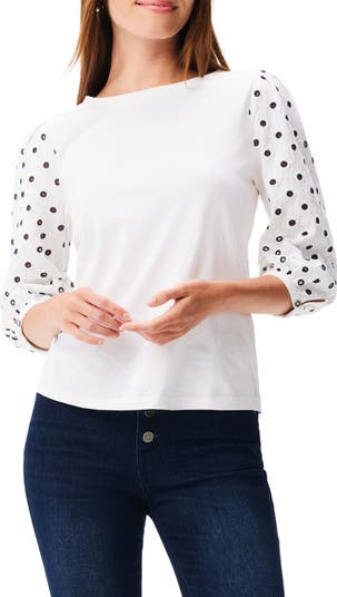 NIC+ZOE Eyelet Breeze Mixed Media Cotton Top | Nordstrom