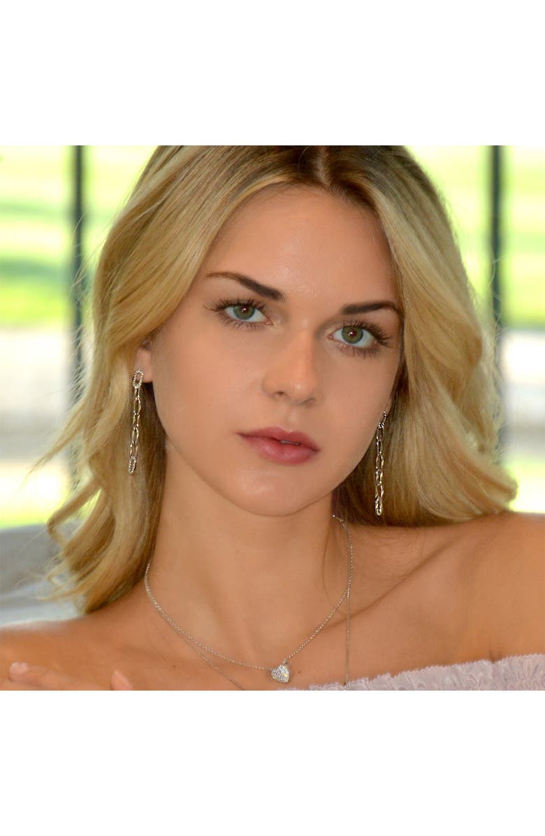 Liza Schwartz Love Link Sterling Silver Pave CZ Chain Drop Earrings ...