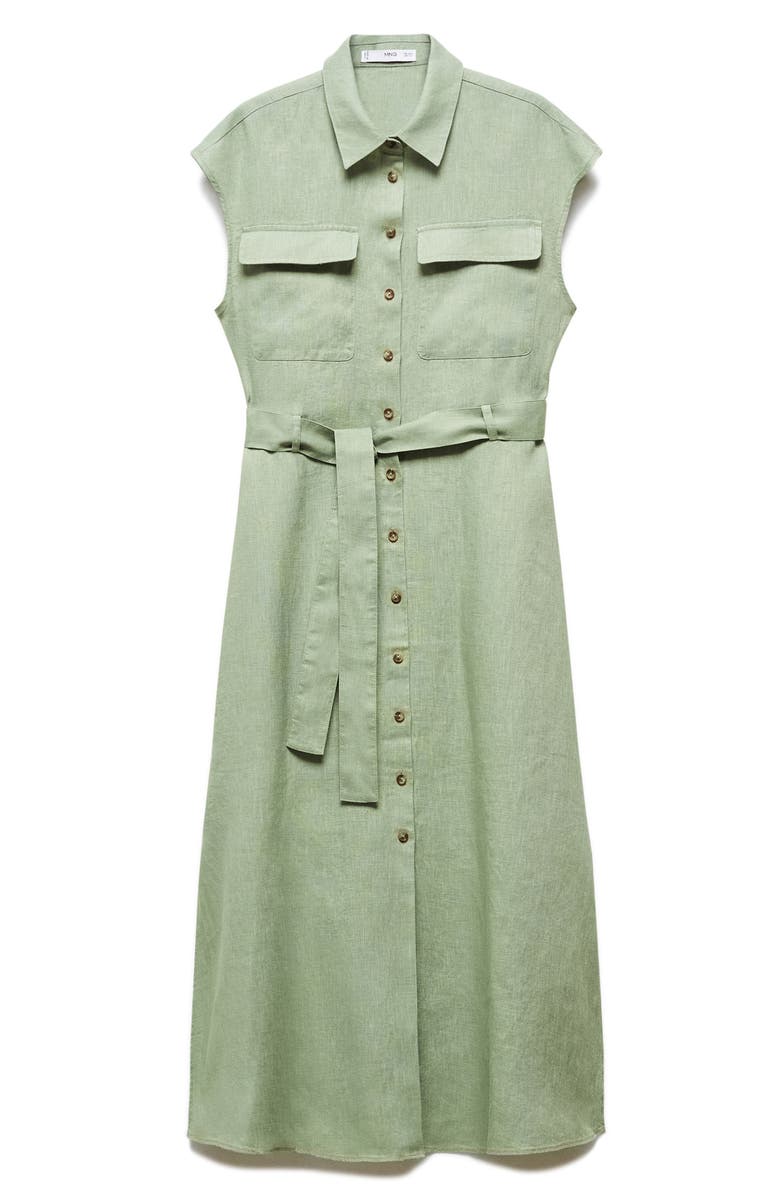 MANGO Quito Tie Waist Linen Shirtdress | Nordstromrack