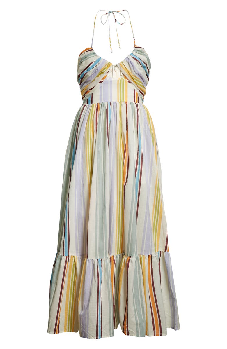 ALEMAIS Axum Stripe Organic Cotton Tiered Cutout Halter Dress ...