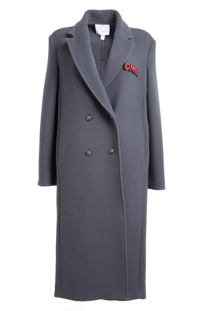 Mira Mikati 'Multi-Words' Patch Double Breasted Wool Blend Coat | Nordstrom