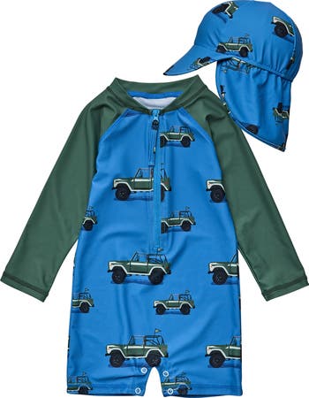 Snapper Rock Surf Safari One-Piece Rashguard Swimsuit & Hat Set | Nordstrom