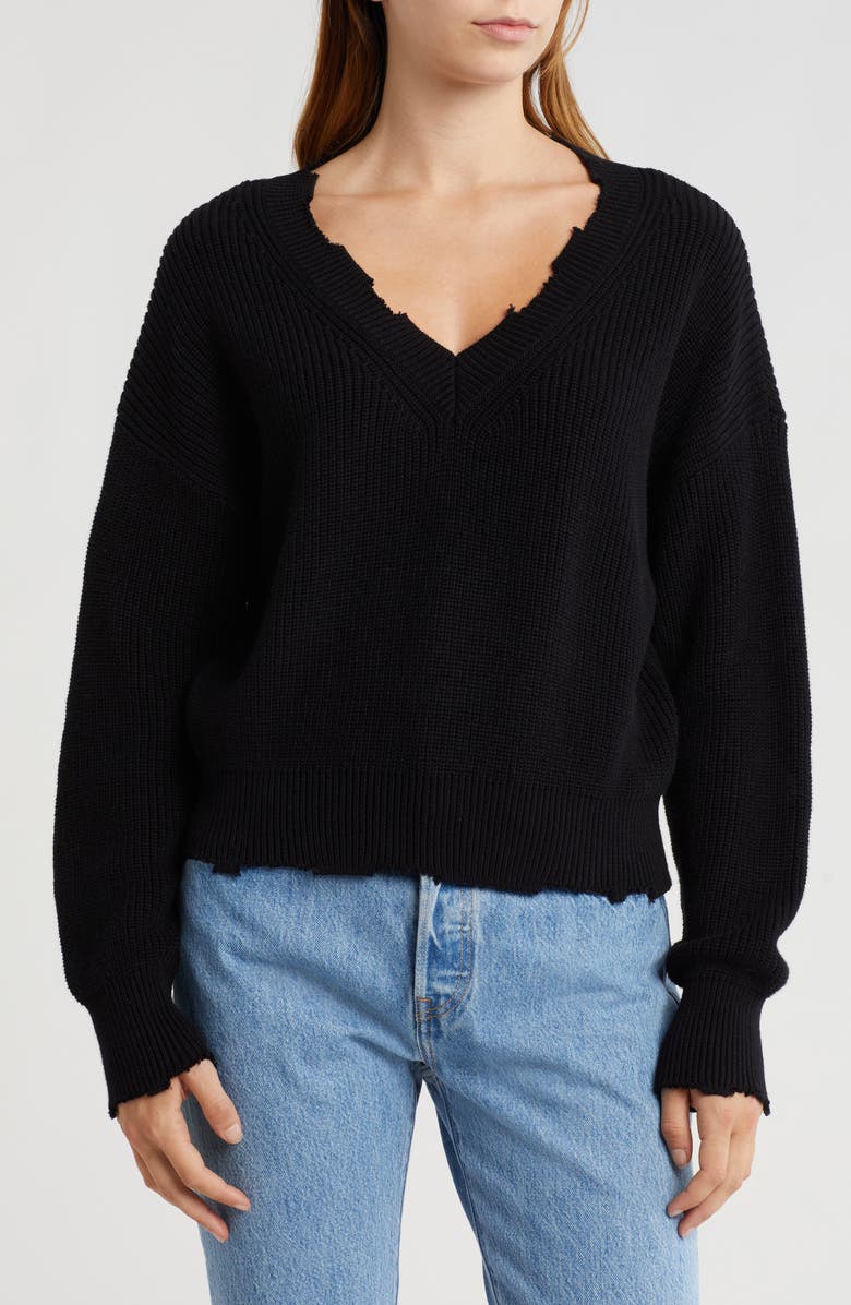525 Distressed V-Neck Cotton Sweater | Nordstromrack